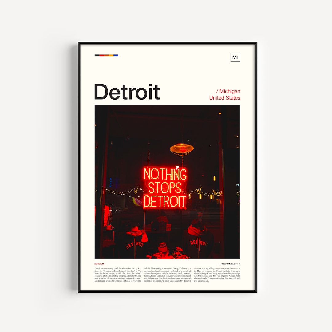 Detroit Poster, Detroit Wall Art, Detroit Art Print, Detroit Print ...