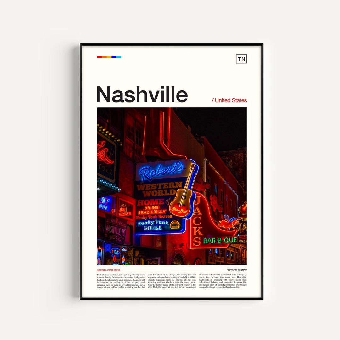 Nashville Tennessee Travel Poster Print: City Wall Art - Etsy