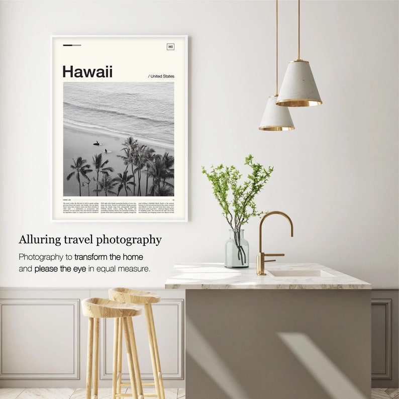 Hawaii Print Black and White Hawaii Poster Hawaii Wall Art - Etsy
