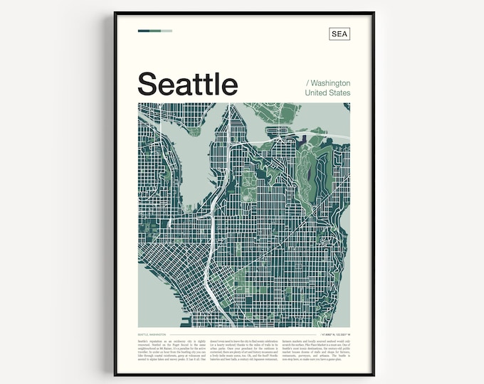 Seattle Map Print Minimalistic Wall Art Poster City Maps Scandinavian ...