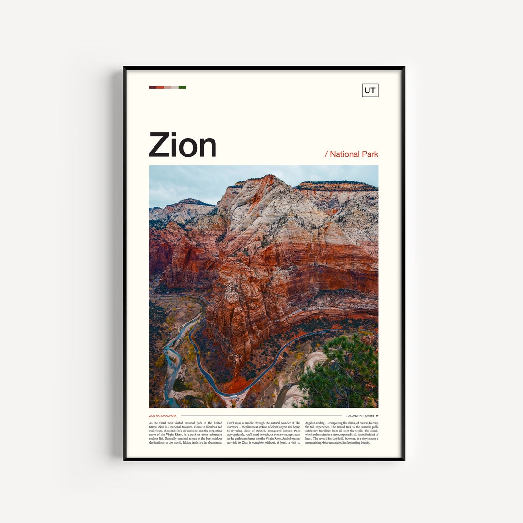 Zion Print, Zion Poster, Zion National Park Poster, Zion Art, Zion ...