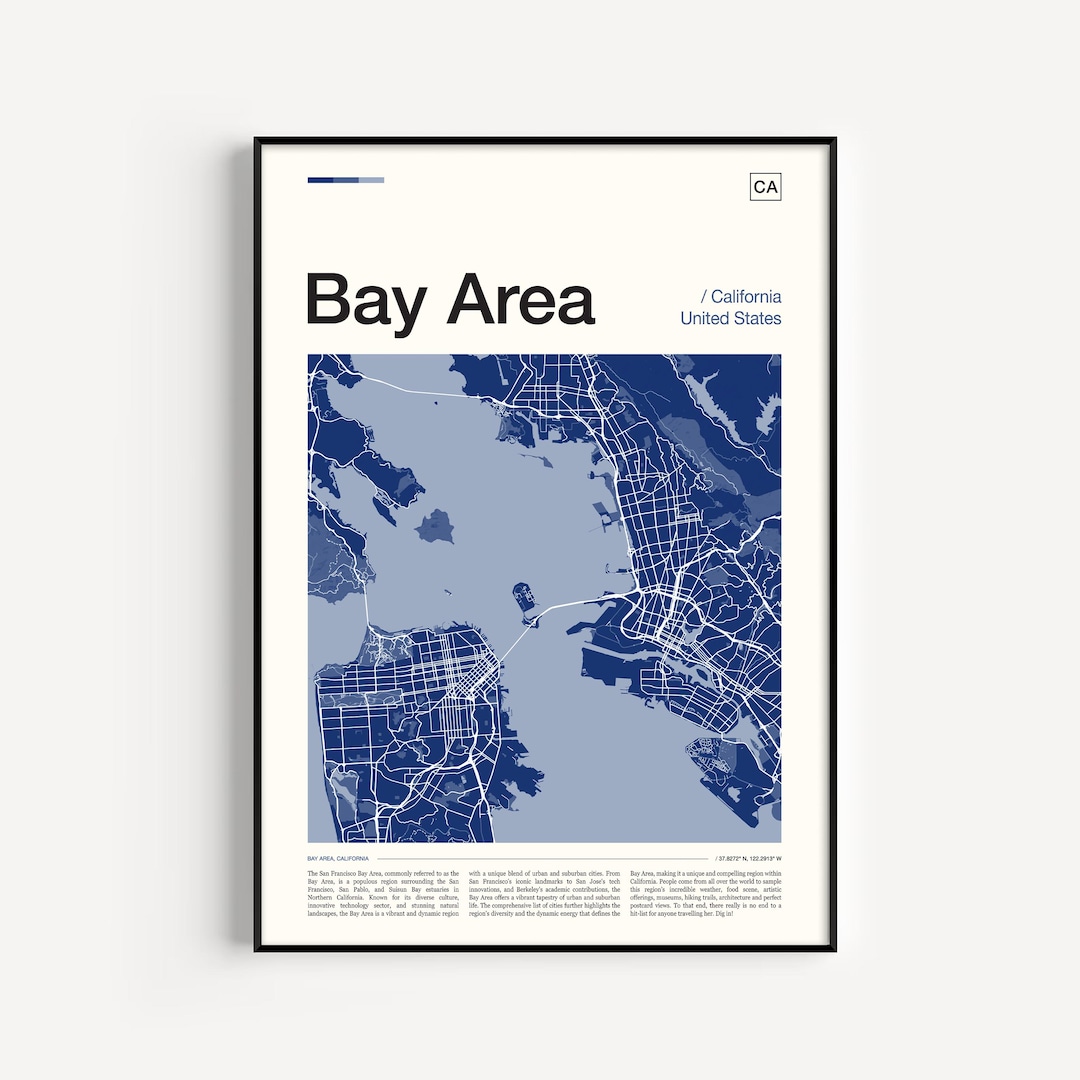 Bay Area Print, Bay Area Map, Bay Area Poster, Map Print, Map Poster ...