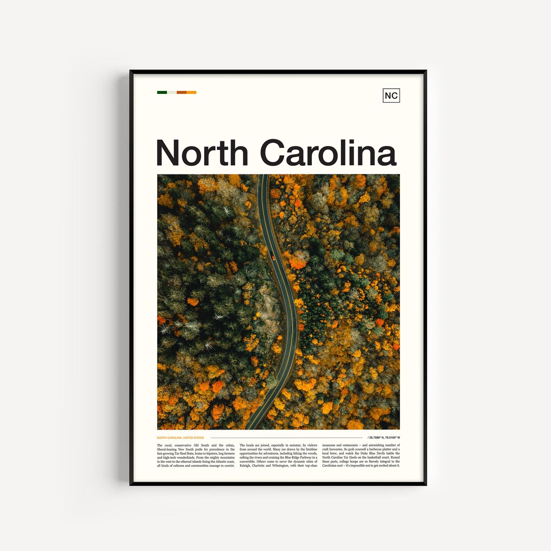 North Carolina Travel Poster and Art Print for Home or Office, Travel ...