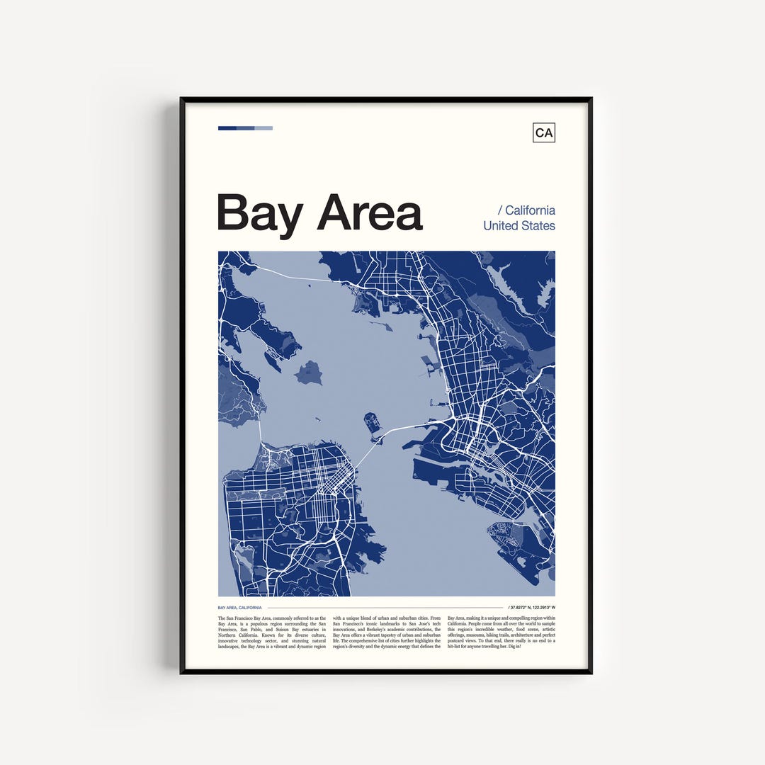 Bay Area Print, Bay Area Map, Bay Area Poster, Map Print, Map Poster ...