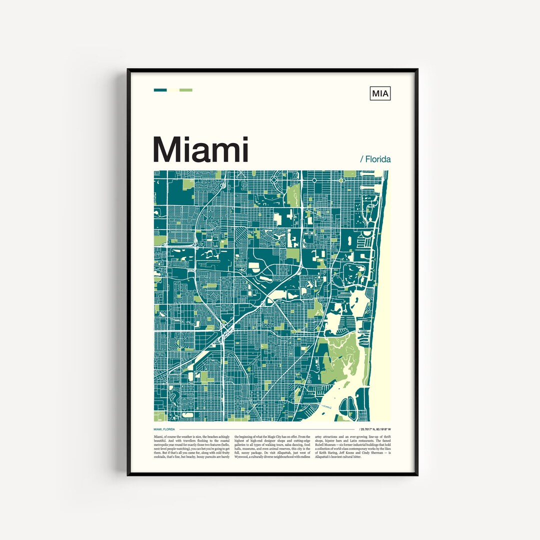 Miami Map Print Miami Poster Miami Map Miami Print Miami - Etsy