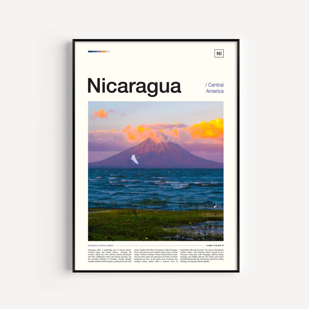 Nicaragua Print, Nicaragua Poster, Nicaragua Wall Art, Nicaragua Art ...