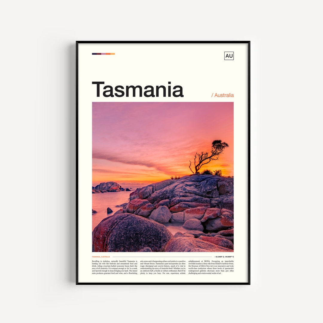 Tasmania Poster, Tasmania Wall Art, Tasmania Print, Tasmania Artwork ...