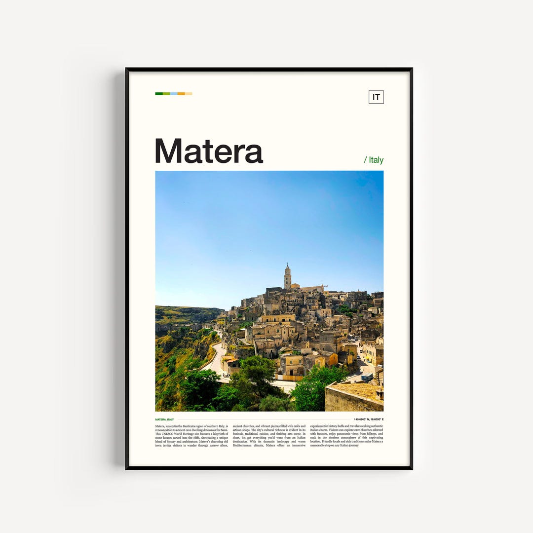 Matera Italy Travel Poster, Historic Cityscape Art Print - Etsy