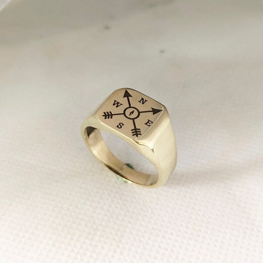 Compass Signet Ring: Nautical North Star Ring - Etsy