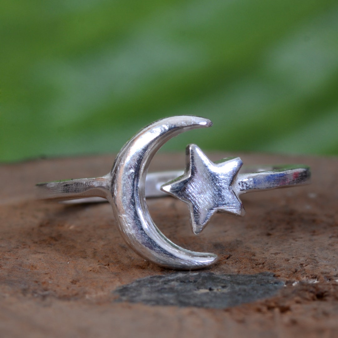 Moon and Star Ring, Crescent Star Ring, Dainty Moon Star Ring, Gold ...