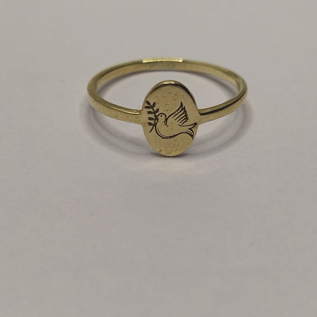 14K Gold Dove Signet Ring: Hand Carved Bird Jewelry - Etsy