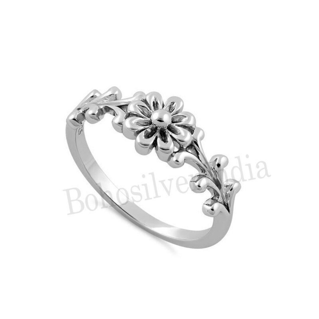 Birth Flower Custom Name Ring, Custom Flower Jewelry, Personalized Name ...