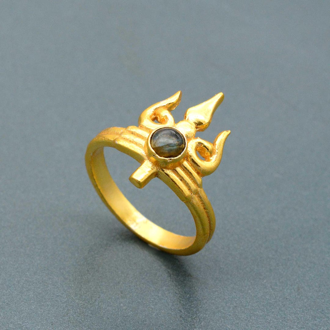 Labradorite Stone Brass Ring: Lord Shiva Trident Trisula Design - Etsy