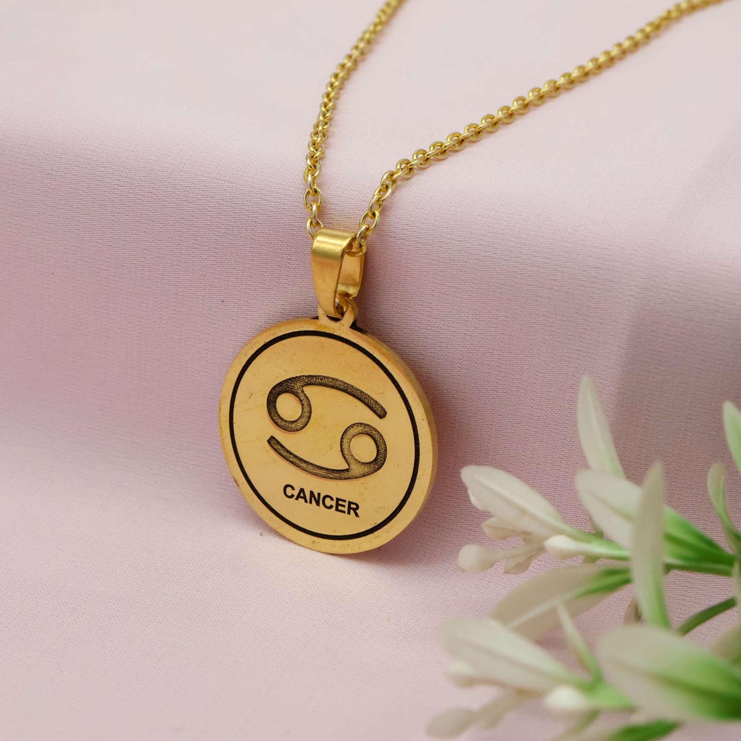 Cancer Zodiac Sign Medallion, Engraved Astrology Pendant in Solid Brass ...