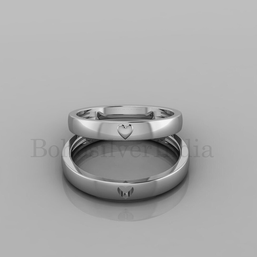 Heart Matching Rings, Couples Rings Set, Sterling Silver Anniversary ...