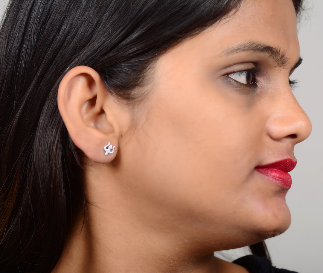 Sterling Silver Lord Shiva Trishul Stud Earrings: Indian Jewelry - Etsy