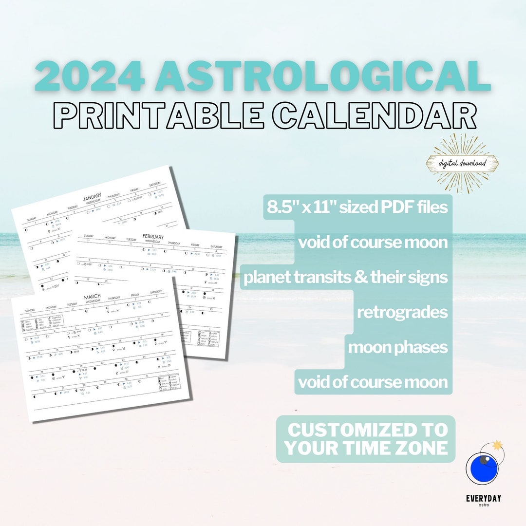 Printable Custom Astrology Calendar Planner: Void of Course Moon, Lunar ...