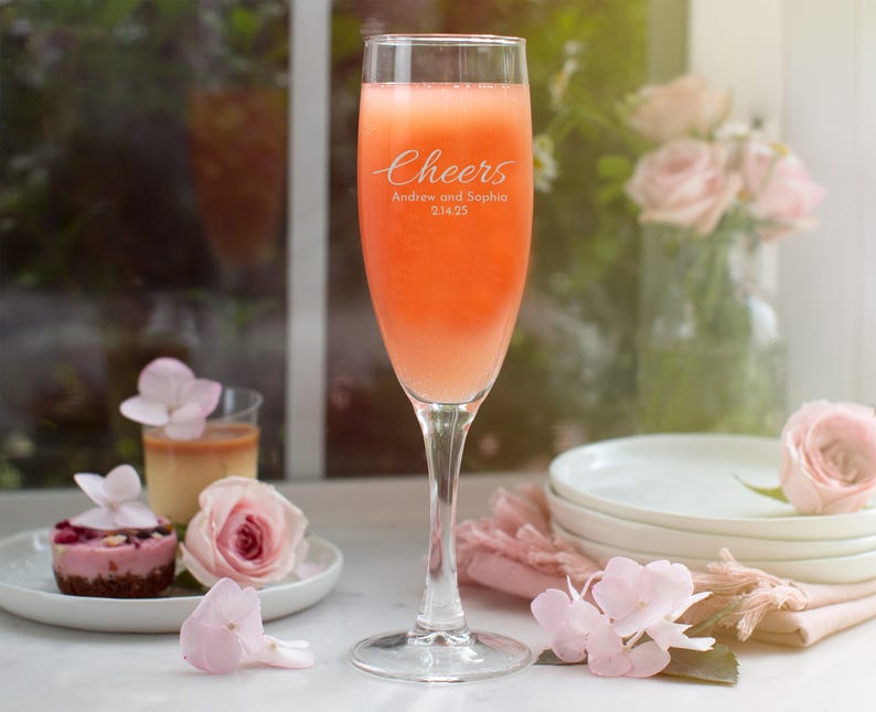 Etched 5.75 Oz Champagne Flute - Wedding Favor Gift - Engraved Wedding ...