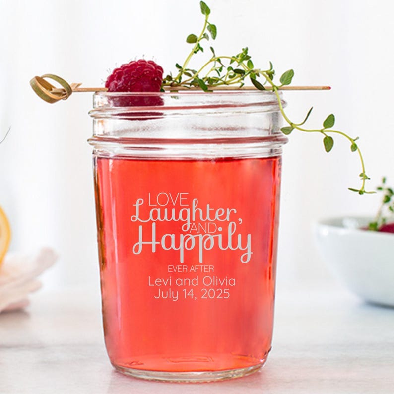 Etched Custom Wedding Half Pint Mason Jar - 25 Designs to Choose From ...