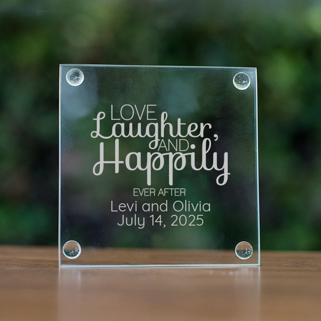 Glass Coaster Set, Engraved Coasters, Wedding Favors, Personalized ...