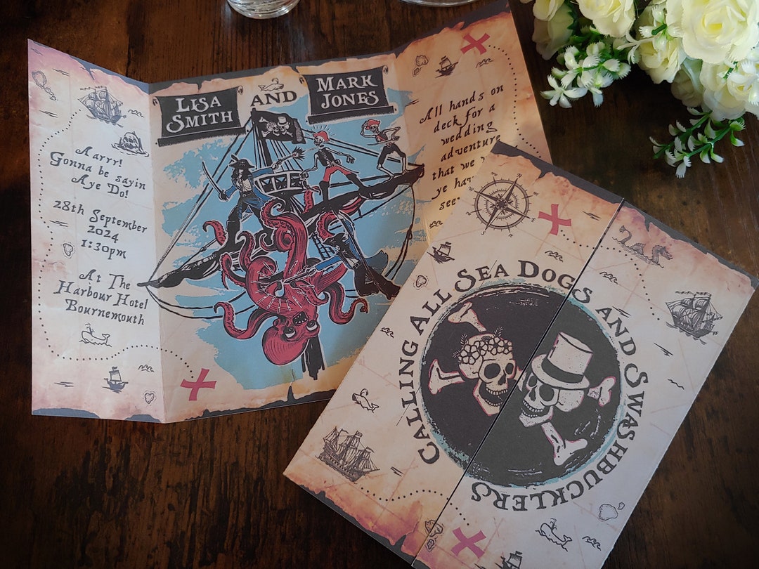 Personalised Foldout Nautical, Pirate Themed Wedding Invite, Invitation ...