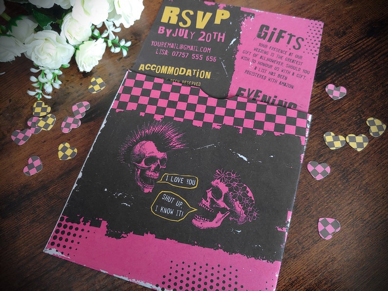 Personalised Punk Rock Album Record Inspired Wedding Invite, Invitation ...