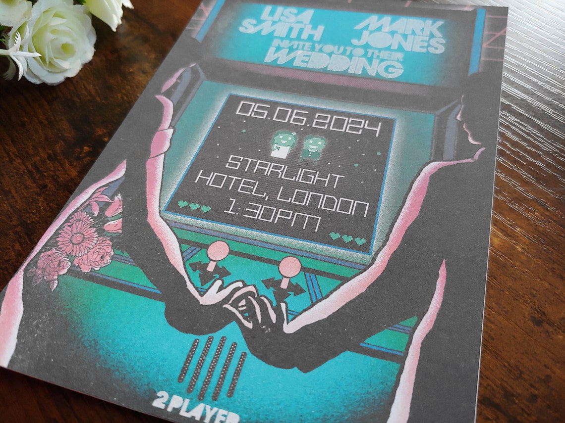 Personalised 80's Retro Arcade, Video Game Wedding Invite, Invitation ...