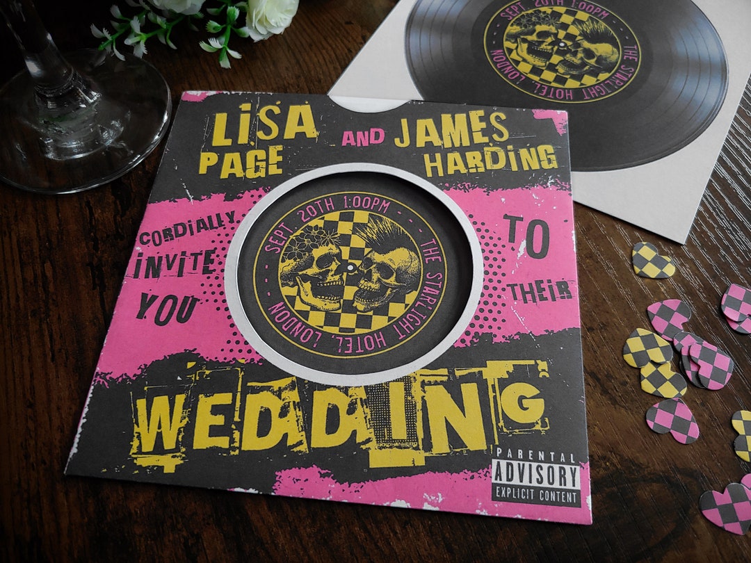 Personalised Punk Rock Album Record Inspired Wedding Invite, Invitation ...