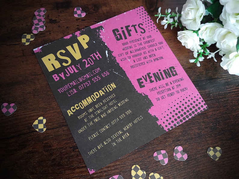 Personalised Punk Rock Album Record Inspired Wedding Invite, Invitation ...