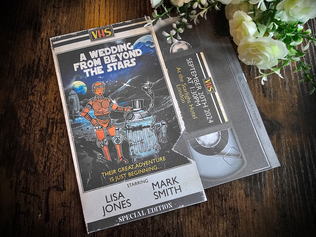 Personalised Retro Sci-fi, Robots, Space VHS Tape Inspired Wedding ...