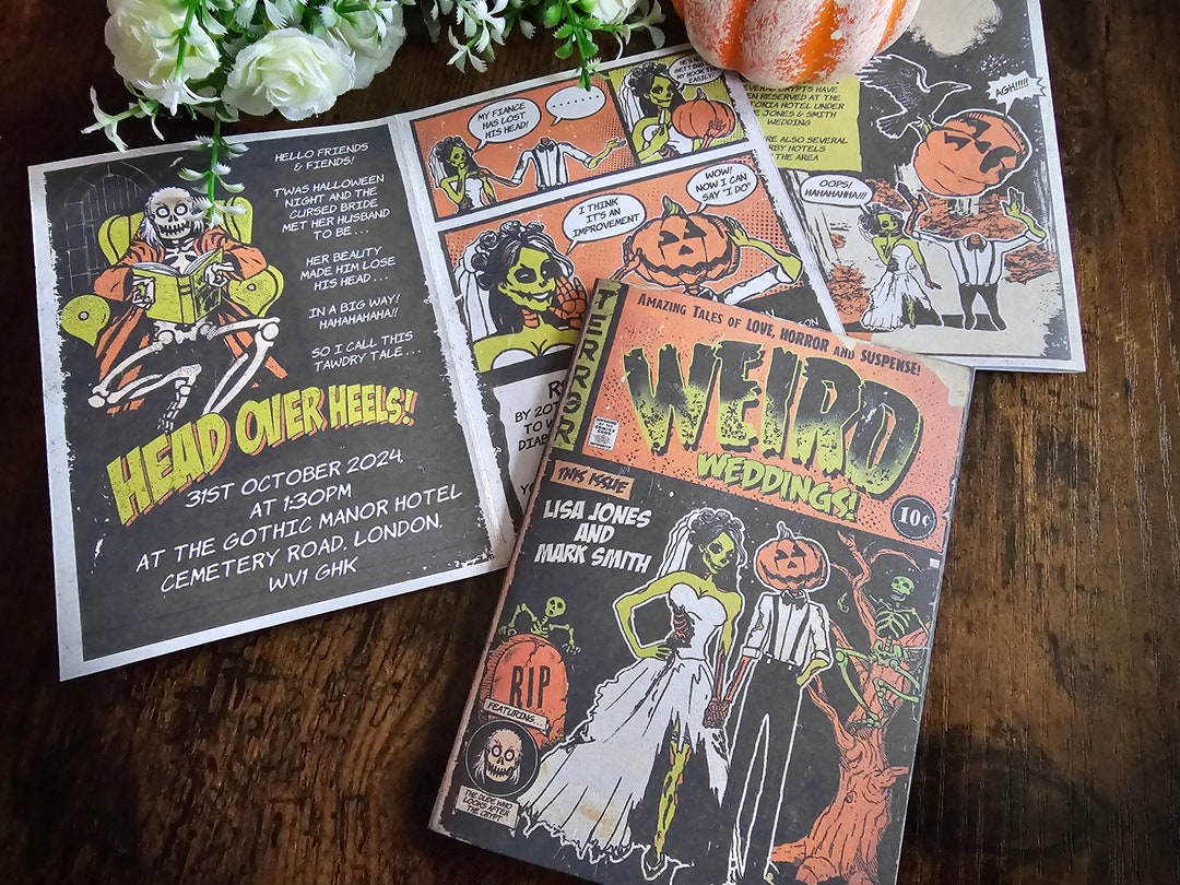 Personalised Folding Halloween Spooky Horror Comic Book Wedding Invite ...