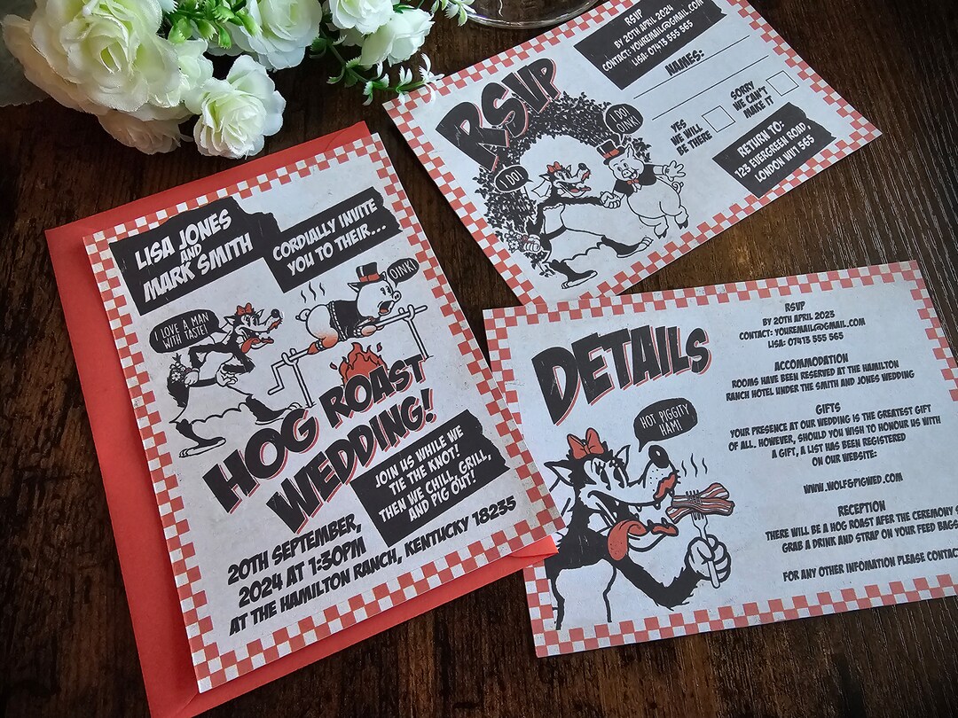 Personalised Hog Roast Wedding Invite, Invitations, Save the Date Card ...