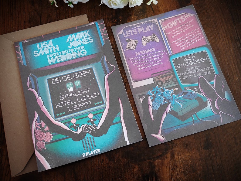 Personalised 80's Retro Arcade, Video Game Wedding Invite, Invitation ...