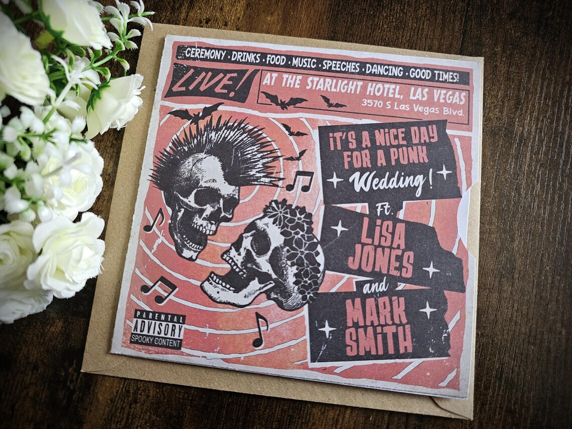 Punk Rock Album Wedding Invitation: Halloween Skull Design - Etsy