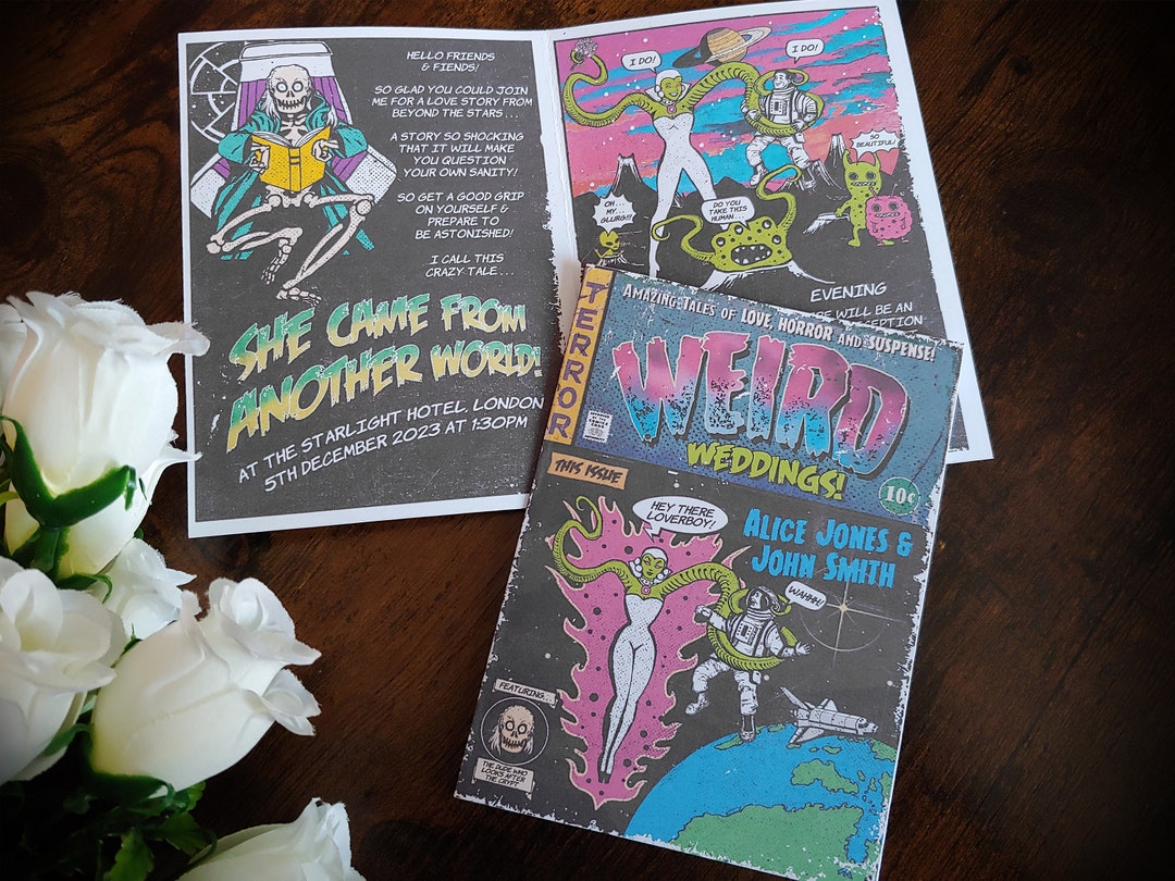 Personalised Folding Sci-fi Fantasy Horror Comic Book Wedding Invite ...