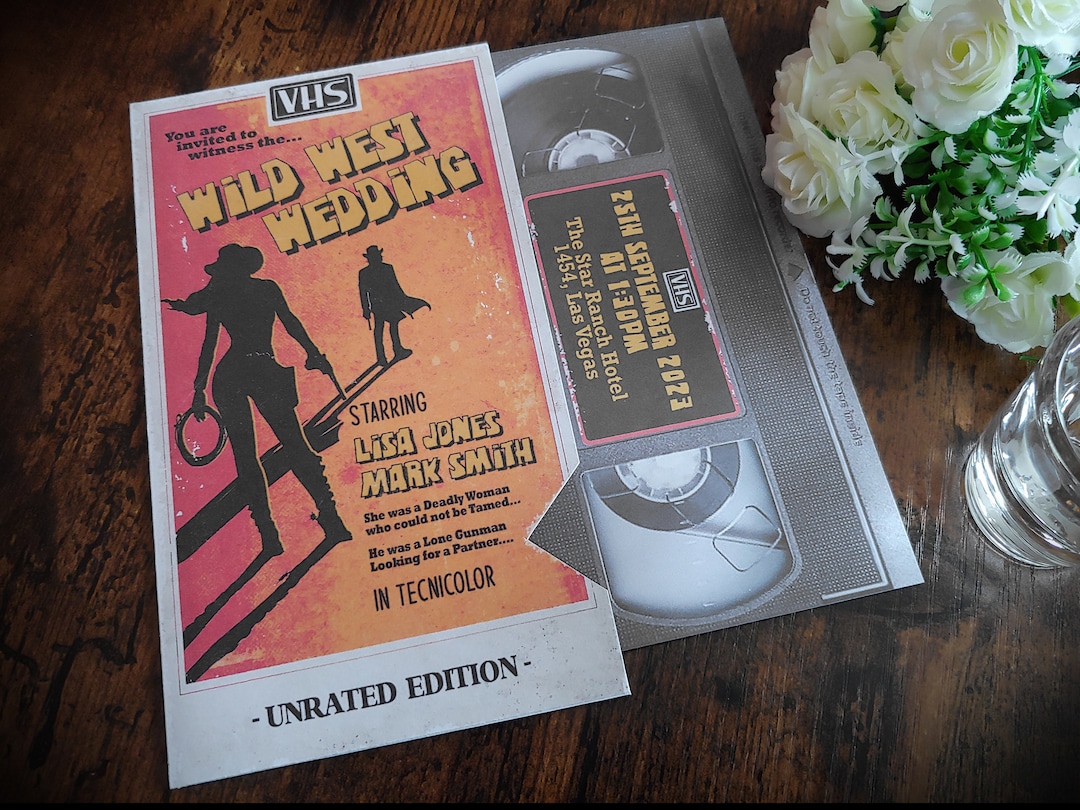 Personalised Classic Western, Wild West Movie VHS Tape Inspired Wedding ...