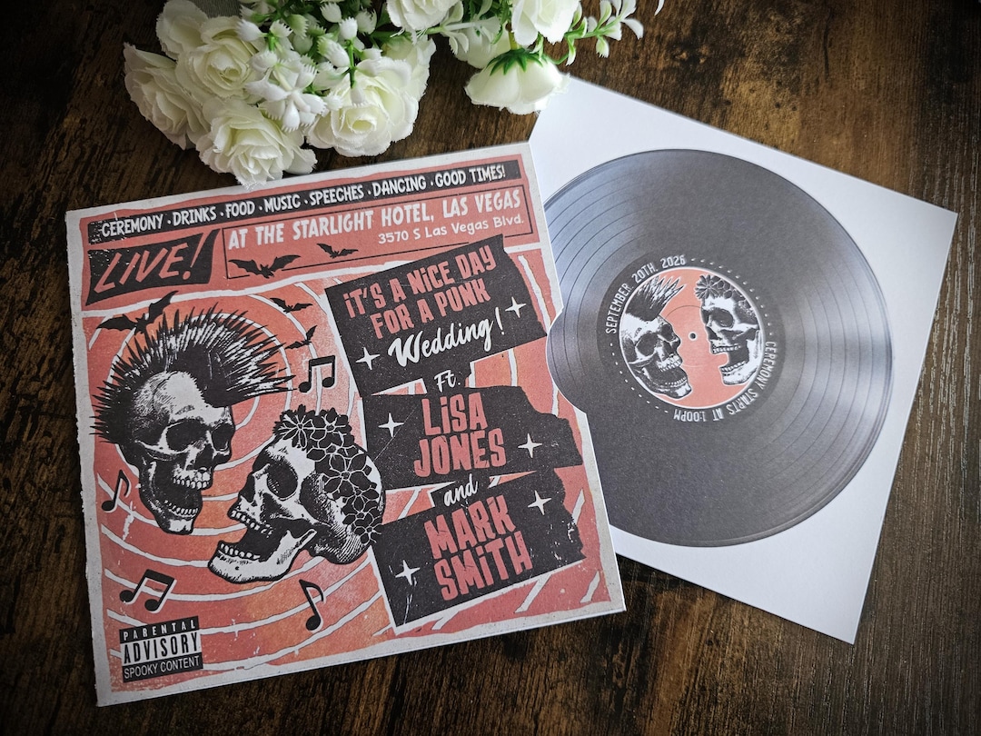 Punk Rock Album Wedding Invitation: Halloween Skull Design - Etsy