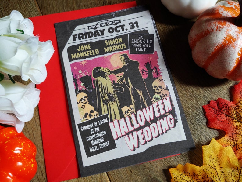 Personalized Retro Bride of Frankenstein Halloween Wedding Invitation ...