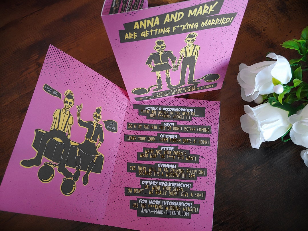 Personalised Folding Punk Wedding Invite, Invitation, RSVP & Guest ...
