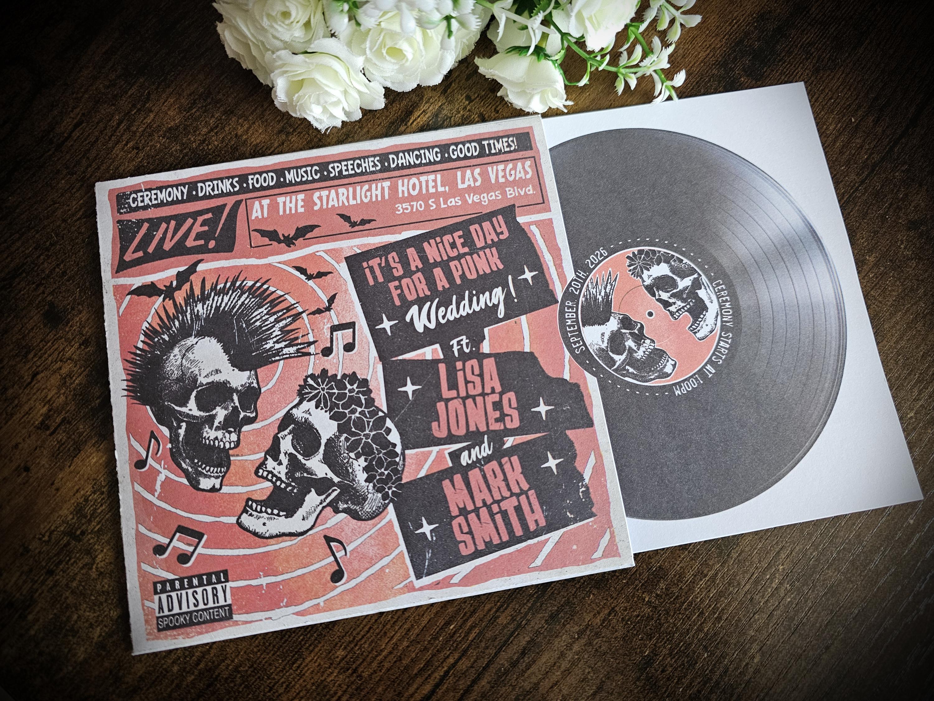Punk Rock Album Wedding Invitation: Halloween Skull Design - Etsy