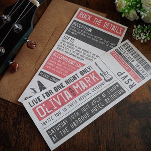 Personalised Rock Concert, Gig Ticket Wedding Invite, Invitations, Save ...