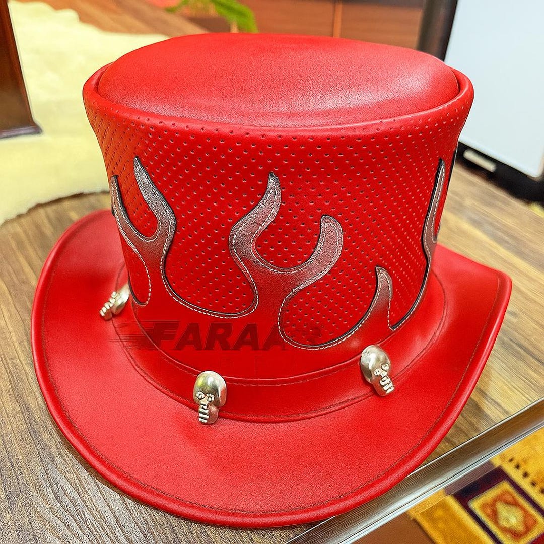 Red Leather Flame Top Hat: Gothic Steampunk Skull Studded Hat - Etsy