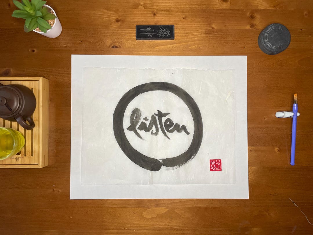 Listen Enso Art - Zen Calligraphy, Mindfulness Gift - Etsy