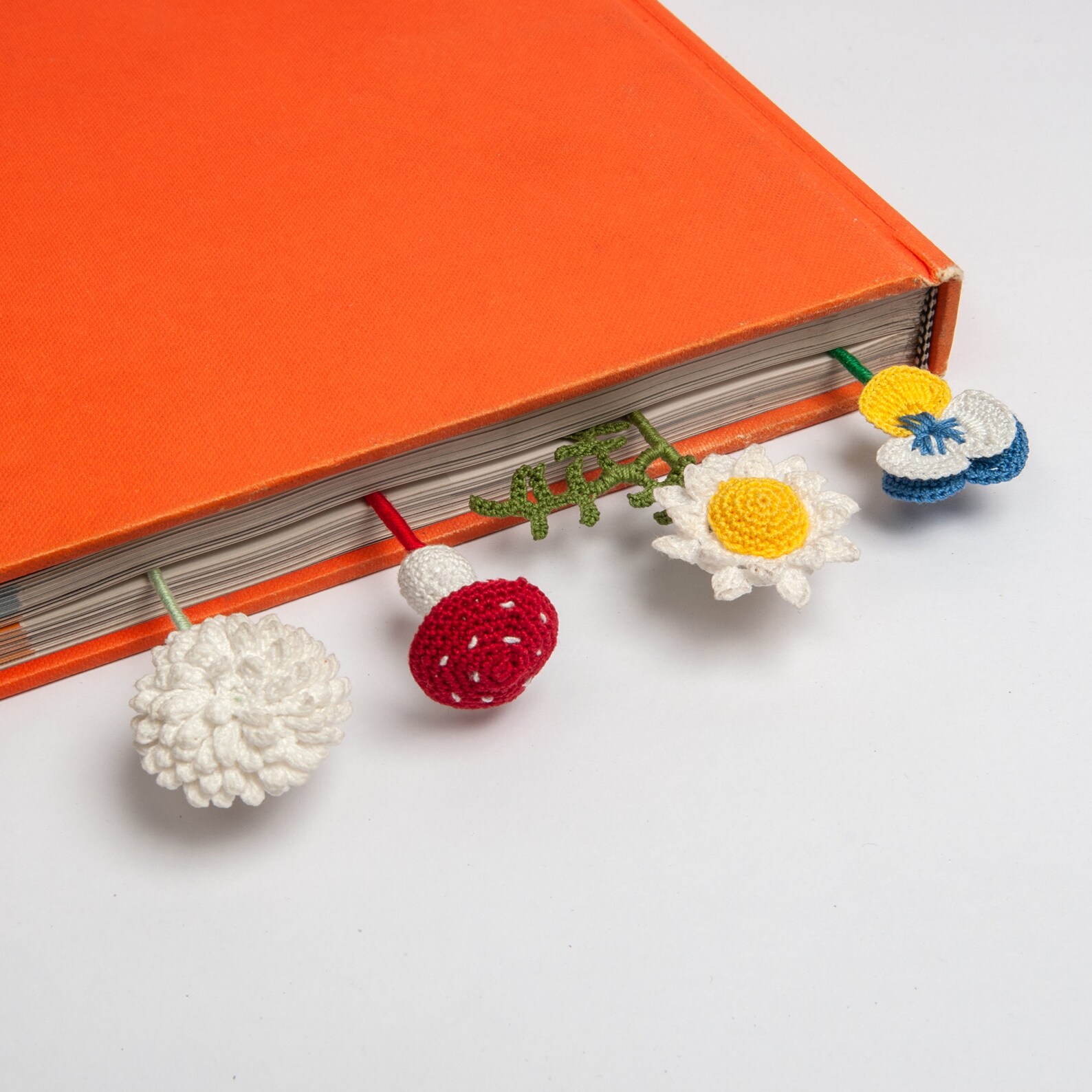 Micro Crochet Floral Bookmarks, Pansy, Red Micro Mushroom, White Daisy ...
