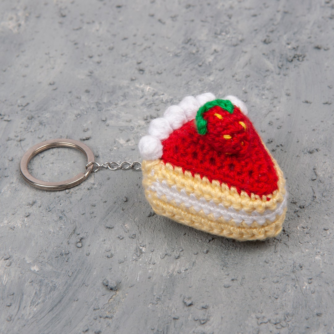 Crochet Cake Keychain Birthday Gift, Handmade Crochet Slice With a ...