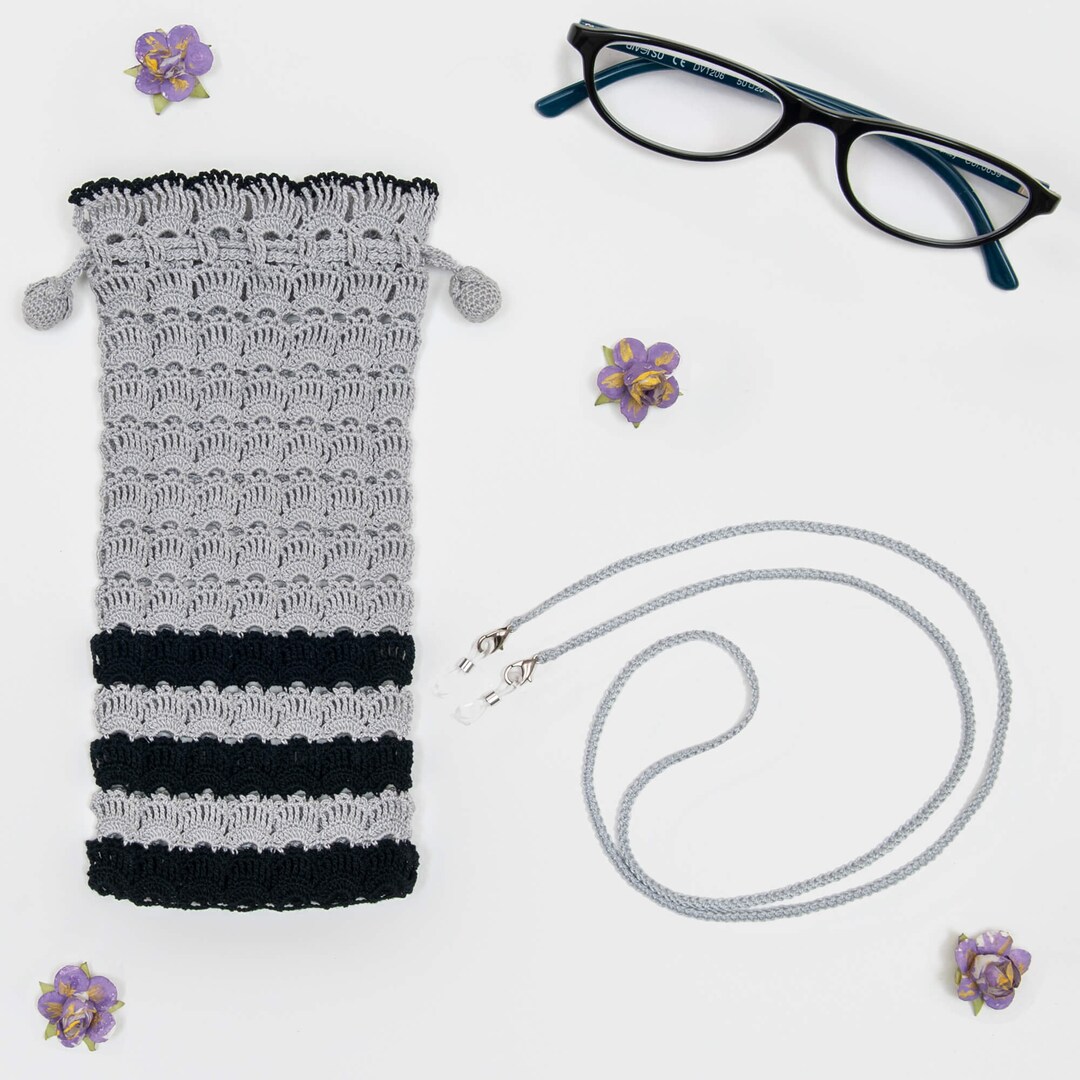 Two-tone Crochet Eyeglass Case and Strap Set, Lace Trimmed - Etsy