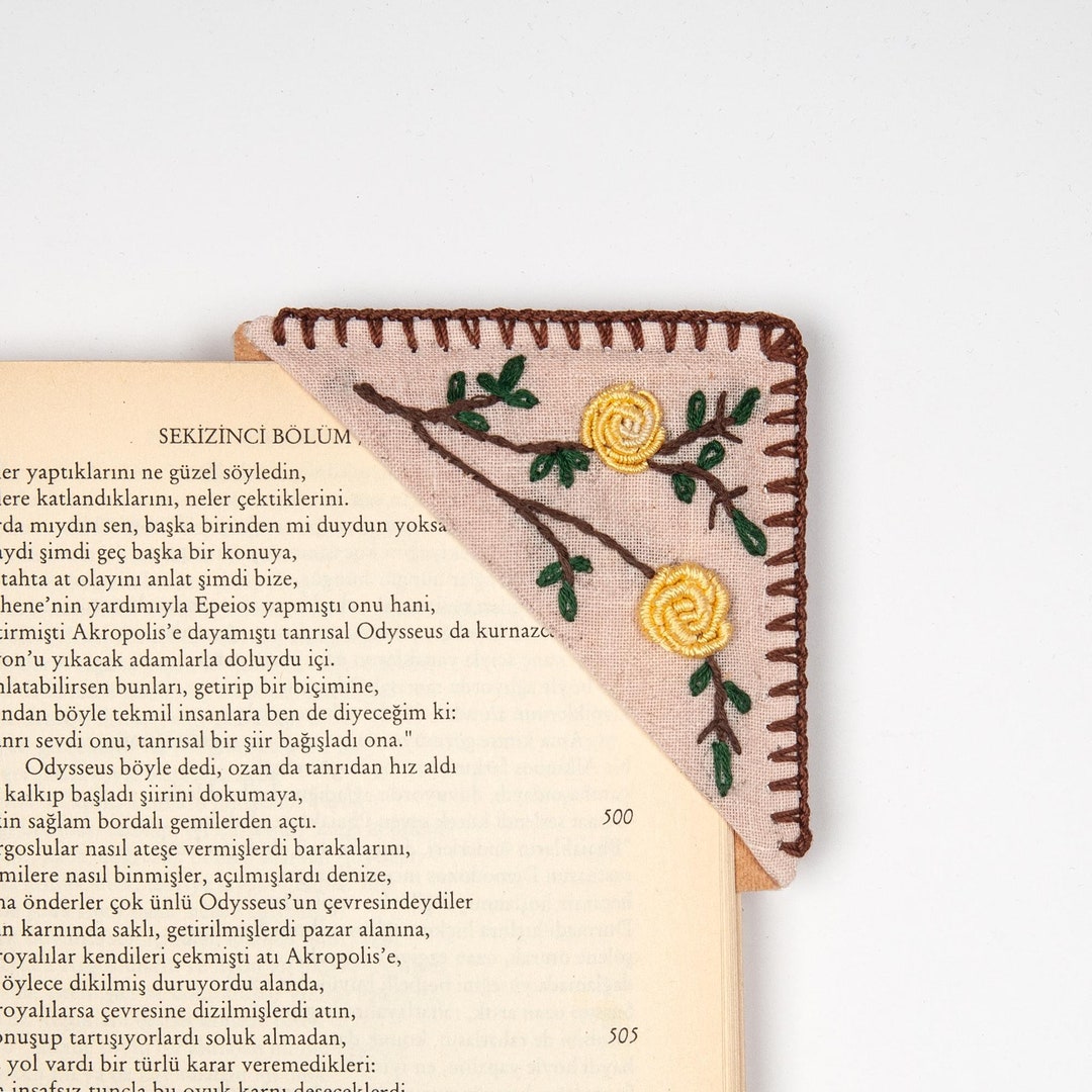 3D Hand Embroidered Bookmark Corner Gift, Vegetable Tanned Leather Back ...
