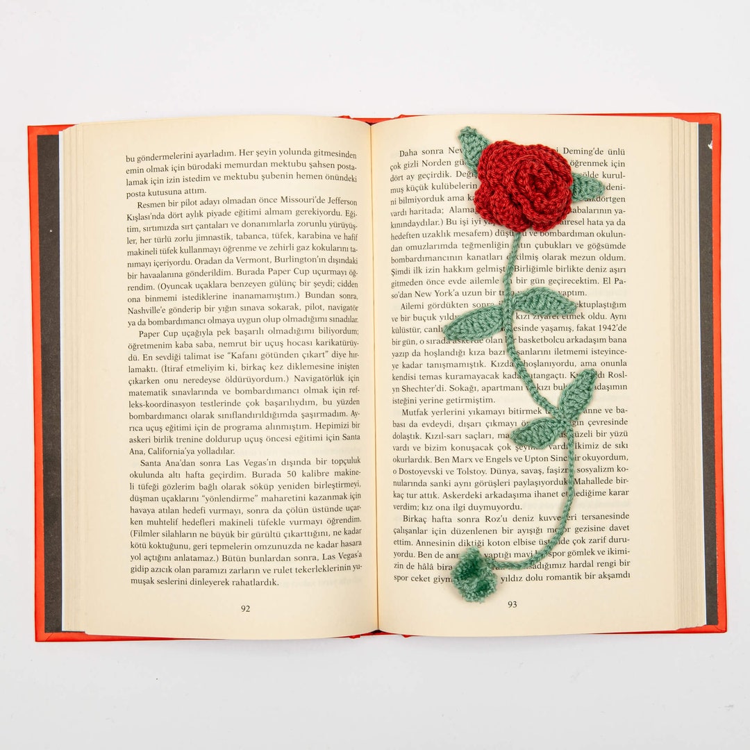 Crochet Rose Bookmark, Crochet Flower Bookmark, Planner Accessories ...