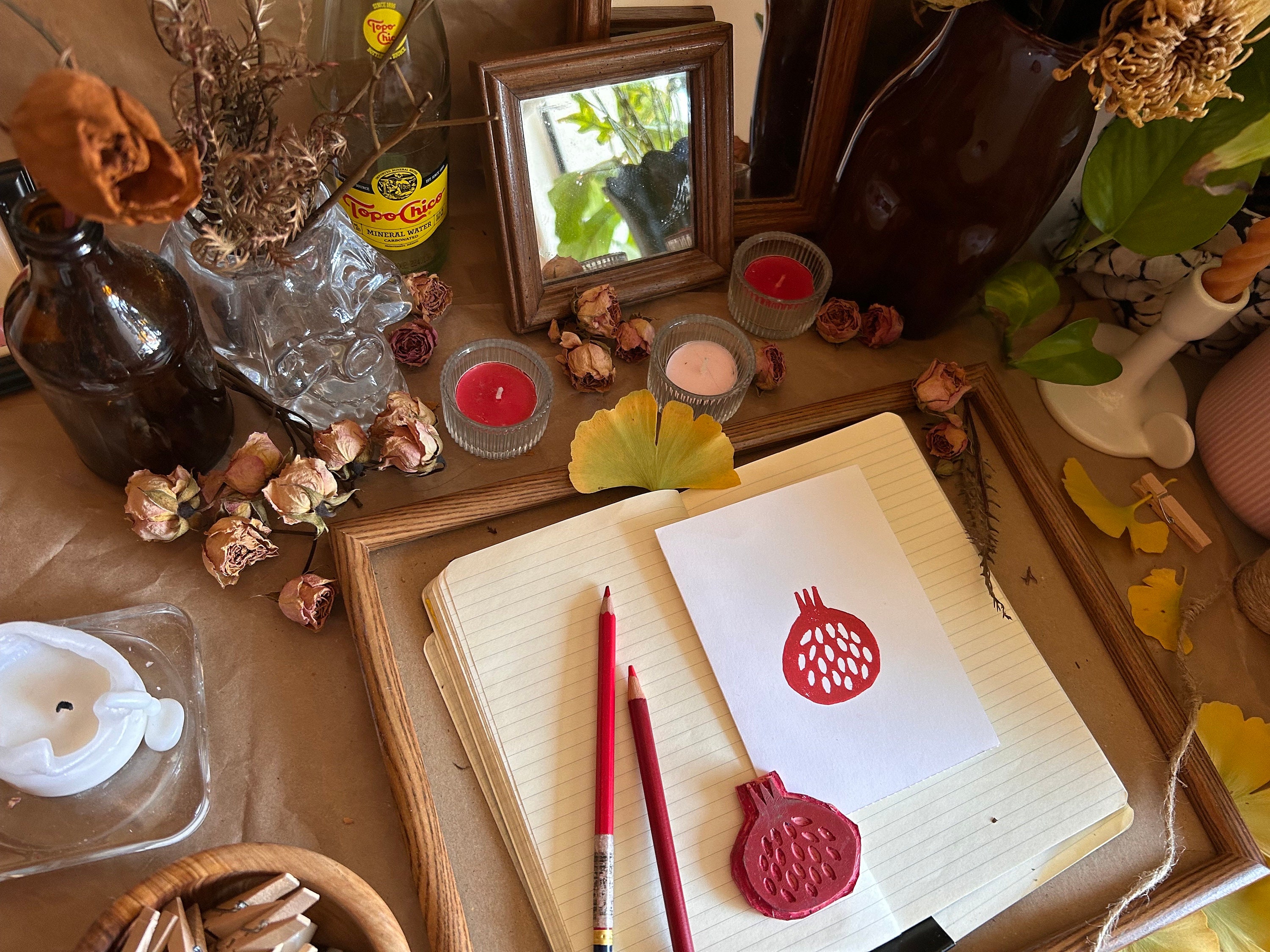 Upcycled انر { Pomegranate } Cards With Handprinted Original Design - Etsy