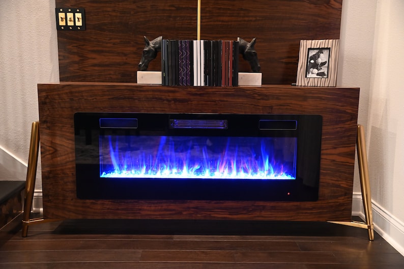 Midcentury Modern Walnut Fireplace With Brass Legs, Credenza, Sideboard ...